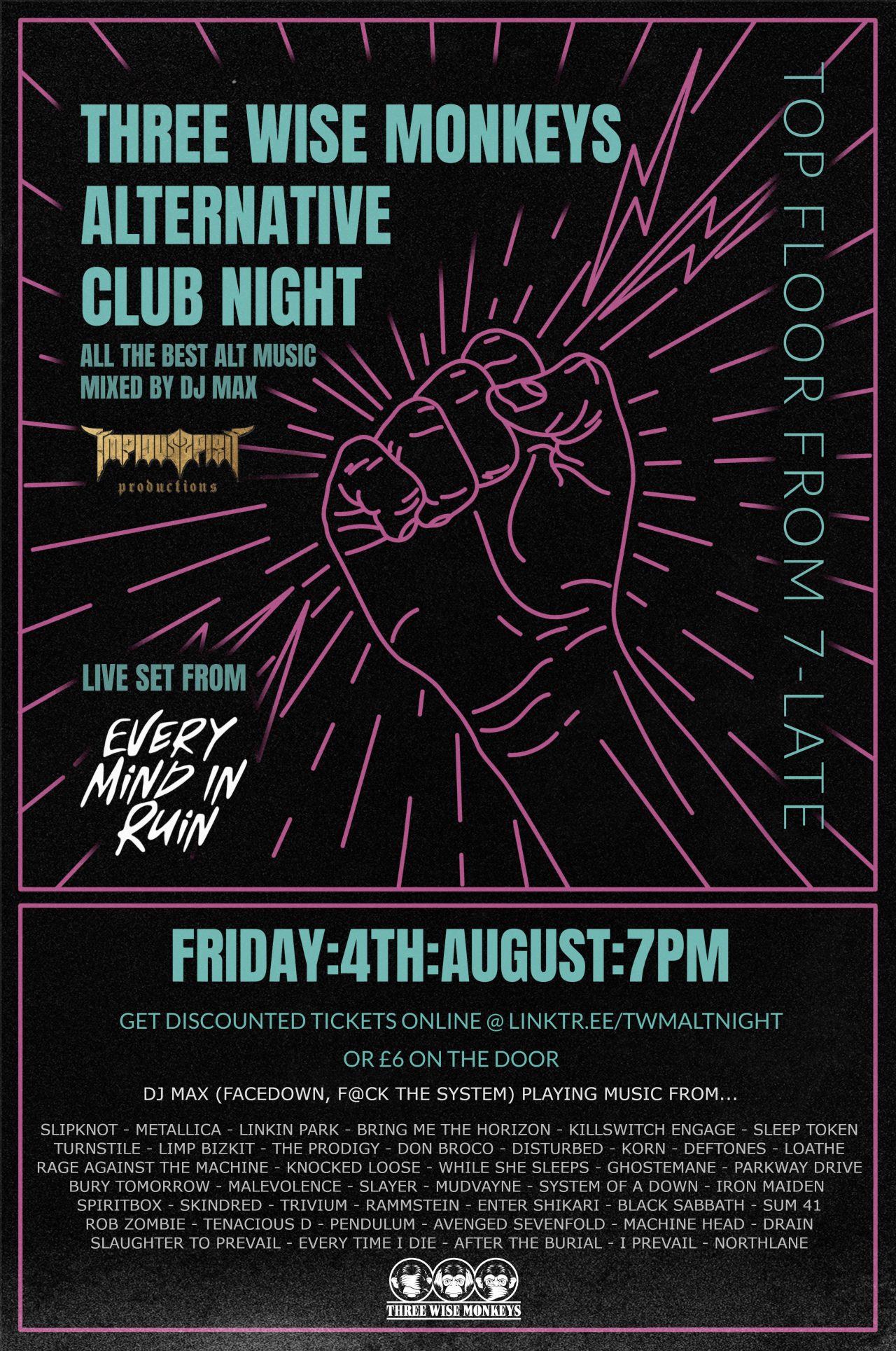 Three Wise Monkeys Alternative Club Night - Three Wise Monkeys Colchester