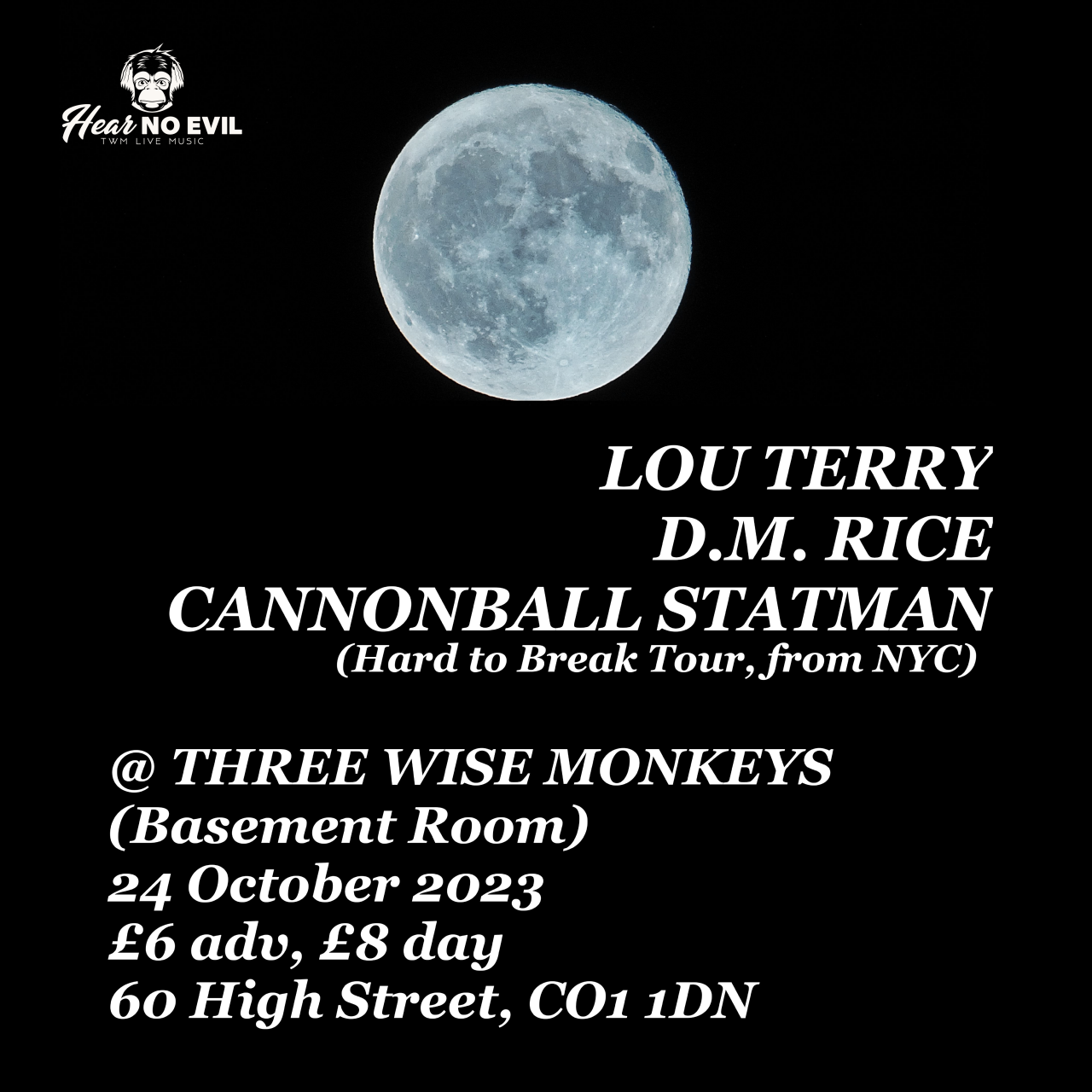 Lou Terry/Cannonball Statman/D.M. Rice - Three Wise Monkeys Colchester